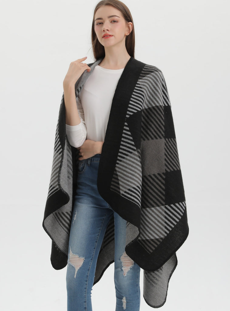 Geometric Square Split Warm Shawl Cloak
