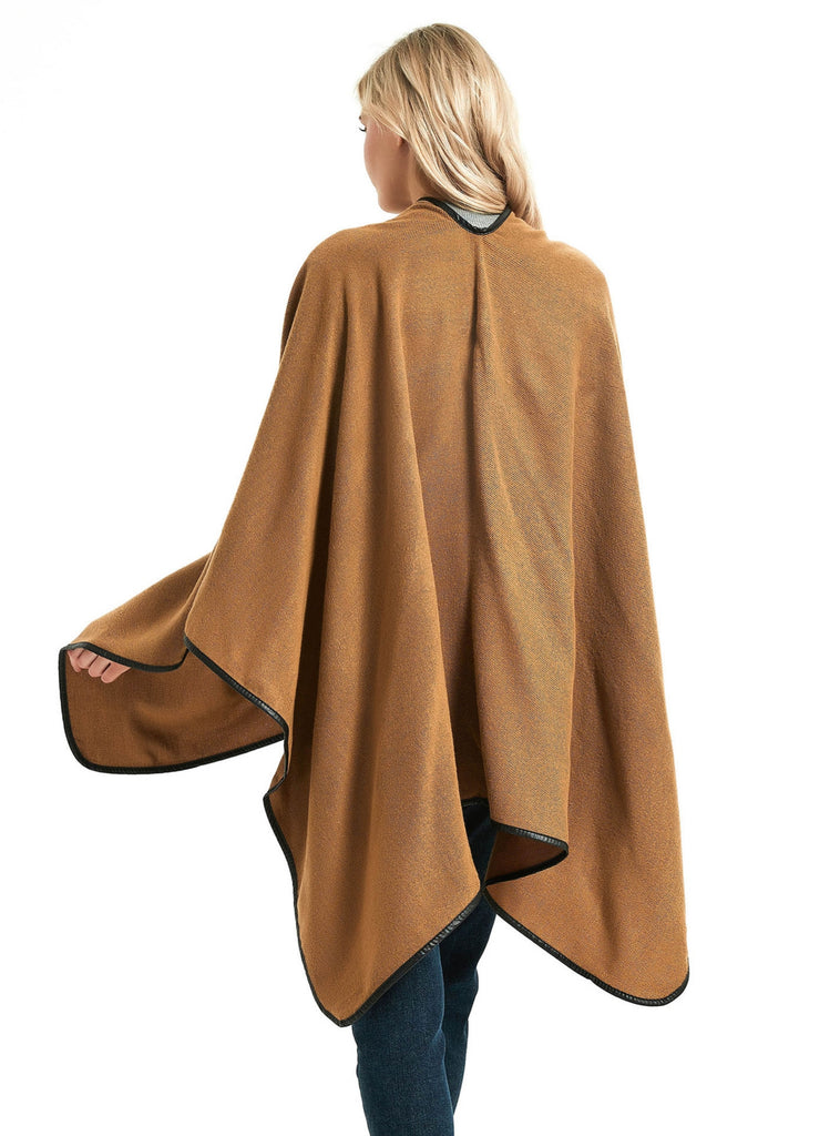 Split Shawl Buckle Leather Cloak