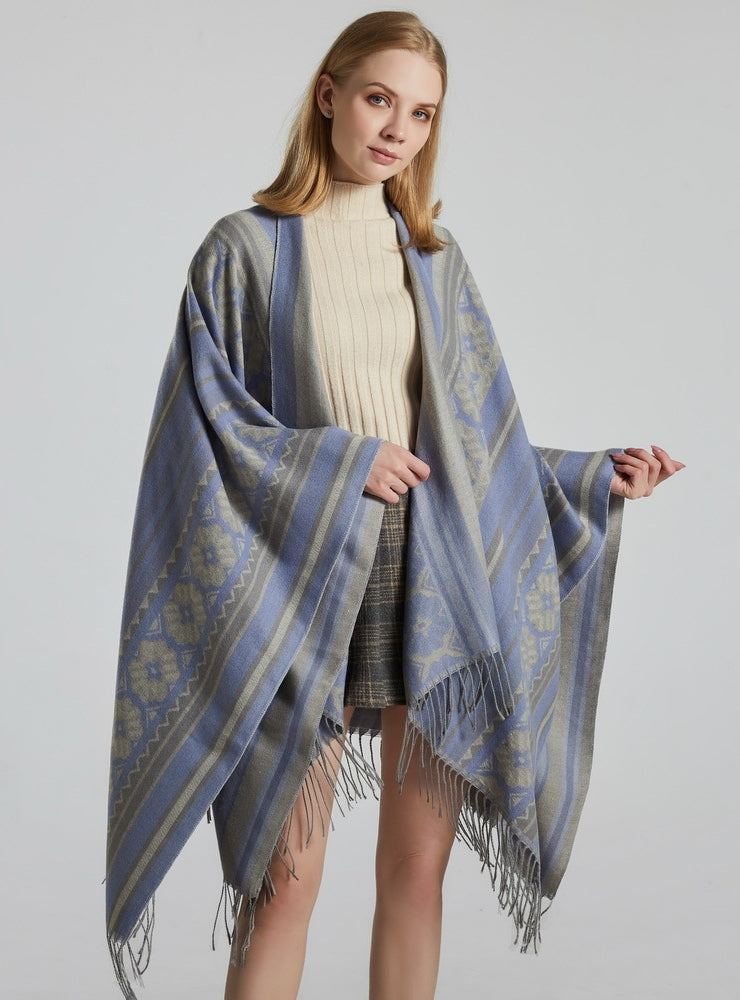 Jacquard Shawl Split Thick Cloak