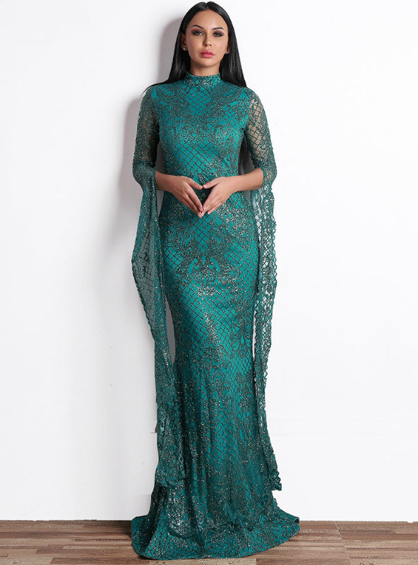 Sexy High Neck Long Sleeve Flash Dress Party Dress