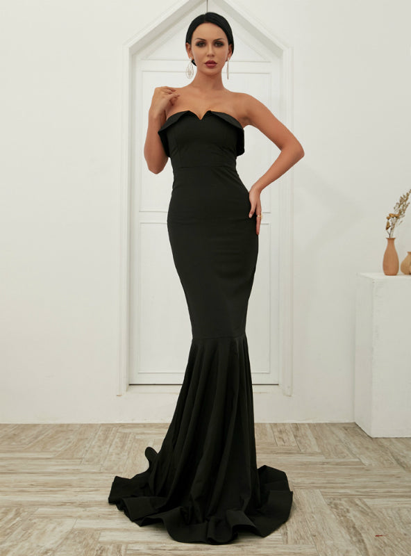 shoulder Exposed Chest Covered Maxi Party Dress