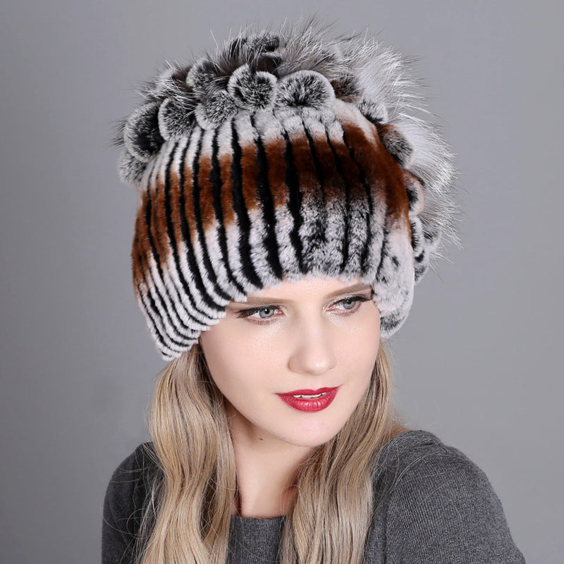 Rex Rabbit Fox Fur Hat Female Genuine Fur Caps