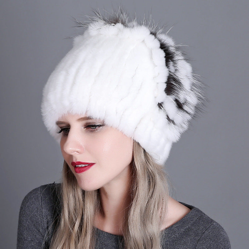Rex Rabbit Fox Fur Hat Female Genuine Fur Caps