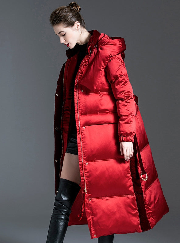 Long Hooded Padded White Duck Down Jacket
