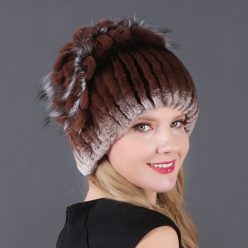 Rex Rabbit Fox Fur Hat Female Genuine Fur Caps