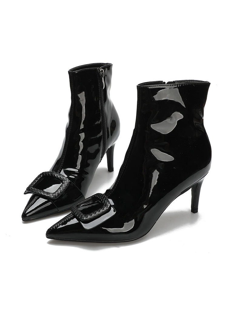 Pointed Patent Leather Female Zipper Single Boot