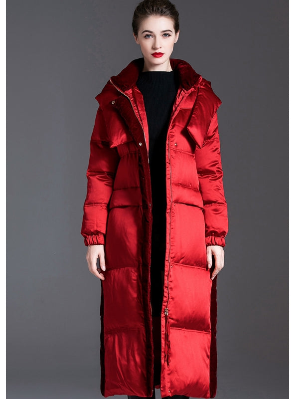 Long Hooded Padded White Duck Down Jacket
