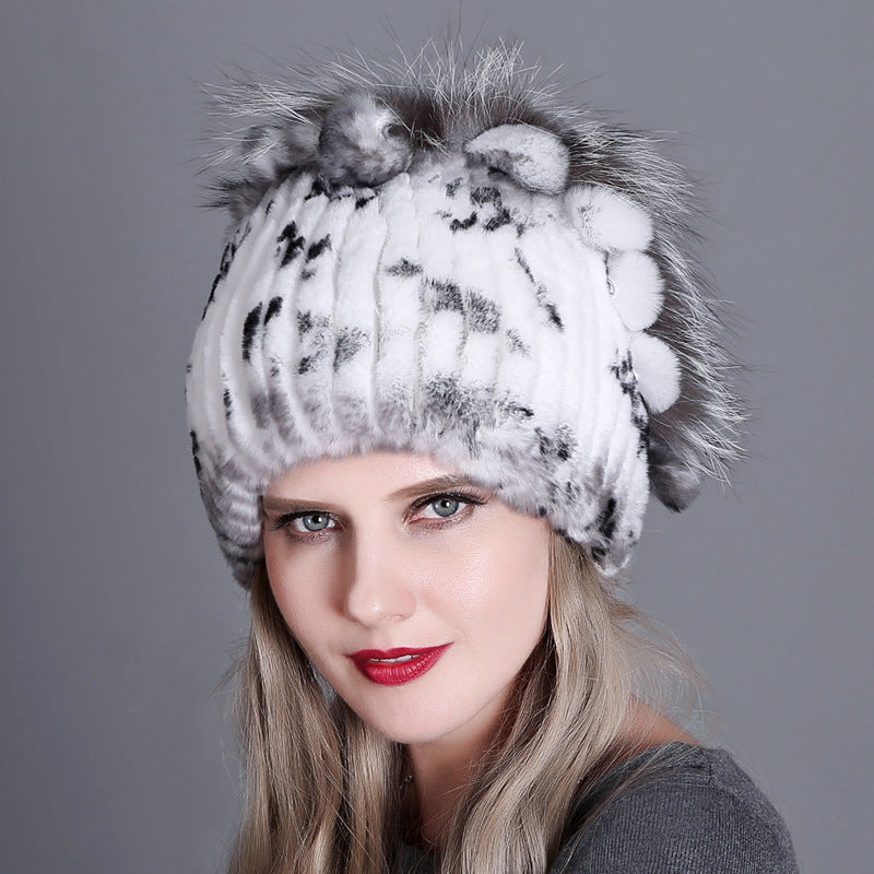 Rex Rabbit Fox Fur Hat Female Genuine Fur Caps