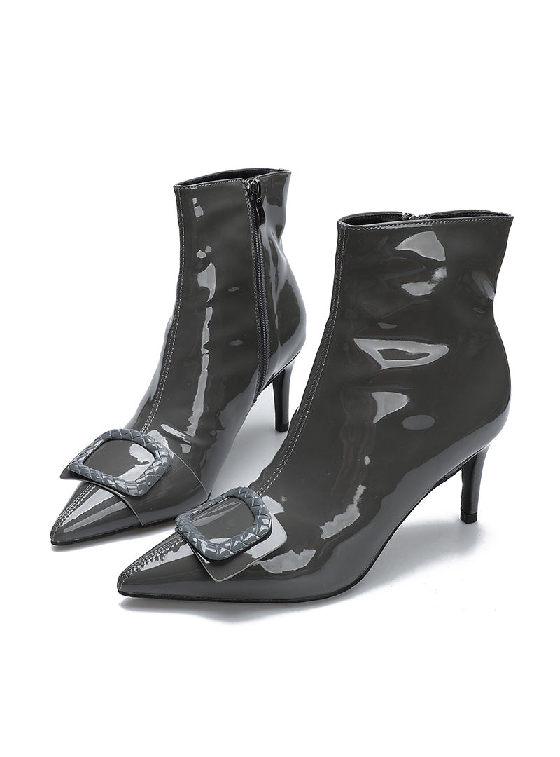 Pointed Patent Leather Female Zipper Single Boot