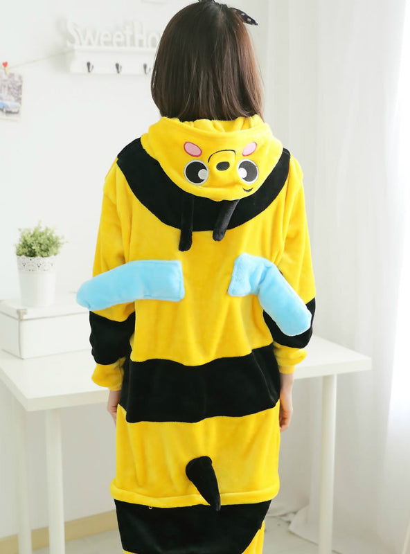 Flannel Yellow Bee Cartoon Conjoined Pajamas