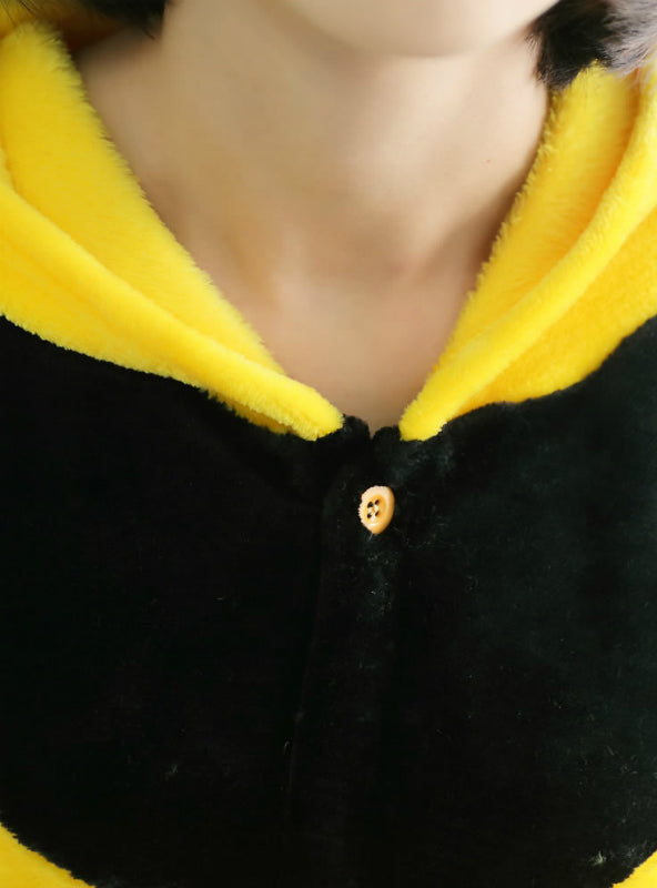 Flannel Yellow Bee Cartoon Conjoined Pajamas