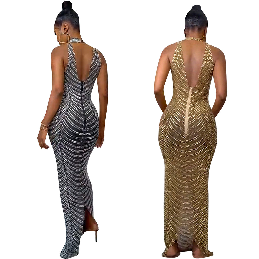Sexy Backless Nightclub Rhinestone Party Dress