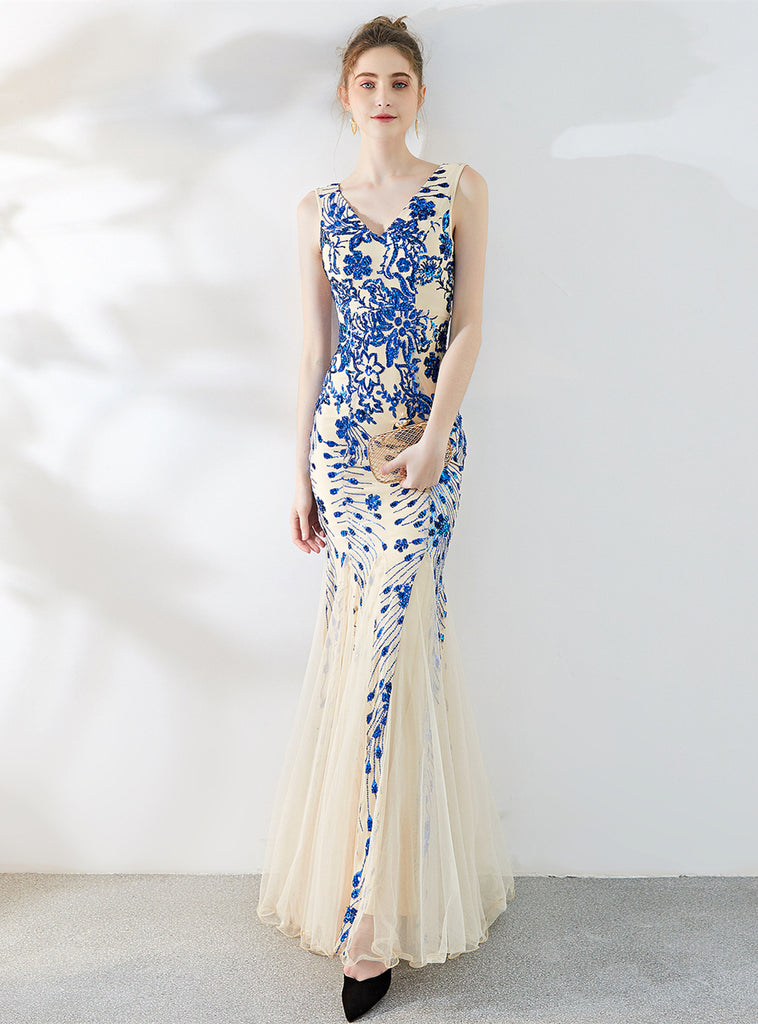 Sexy Deep V back Sequined Dress