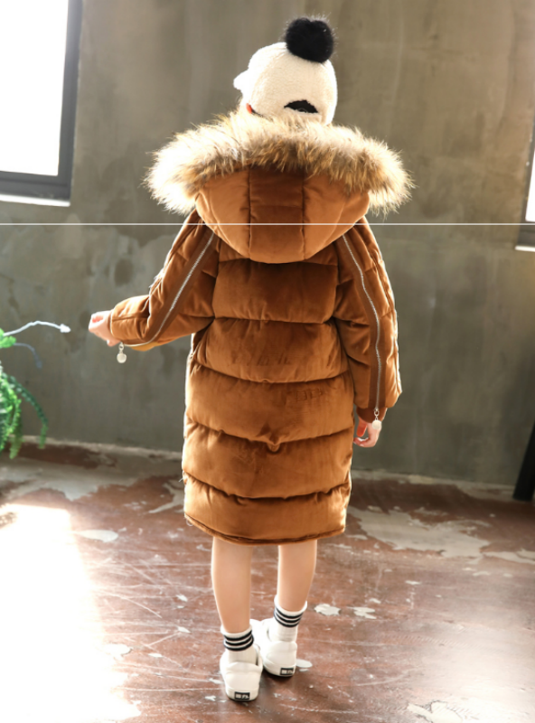 Long Velvet Winter Jacket Girls' Cotton-Padded