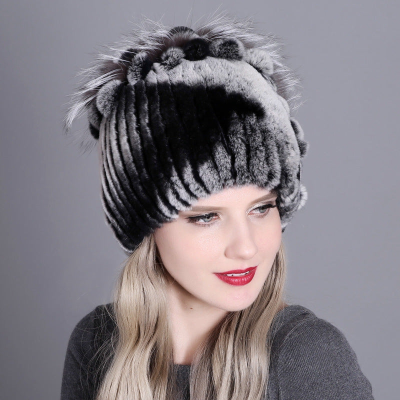 Rex Rabbit Fox Fur Hat Female Genuine Fur Caps