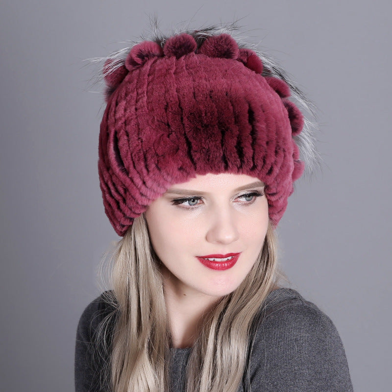 Rex Rabbit Fox Fur Hat Female Genuine Fur Caps