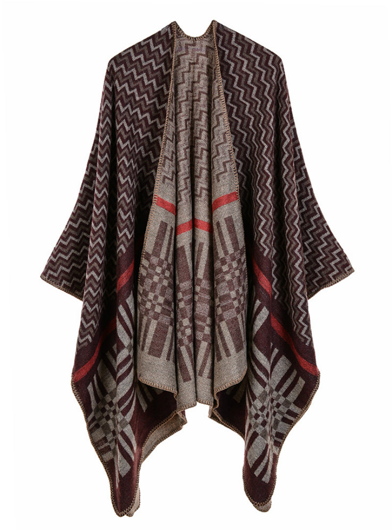 Cross Wavy Geometry Cashmere Shawl Cape
