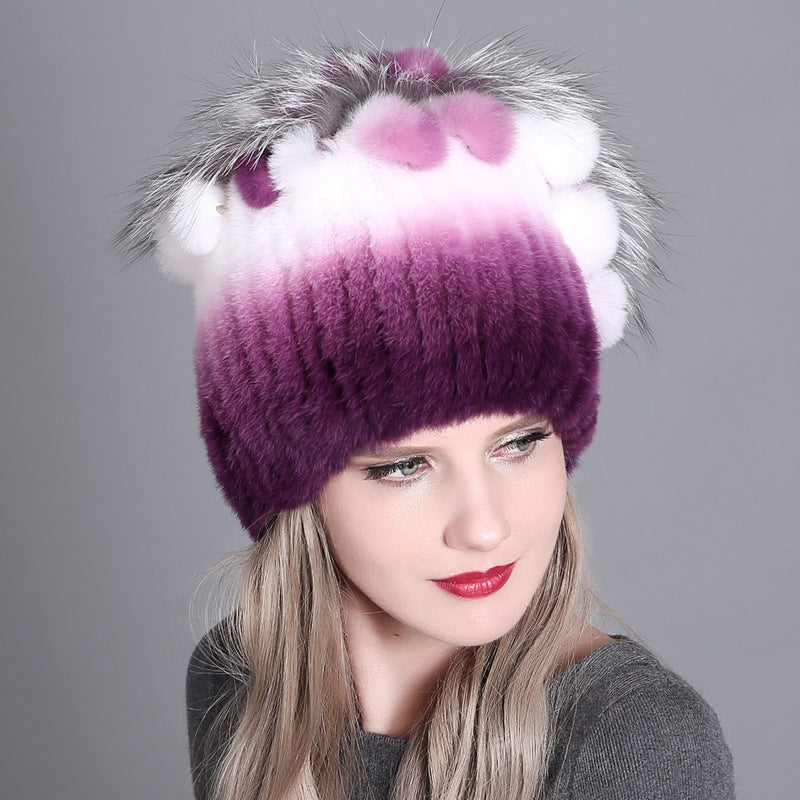 Rex Rabbit Fox Fur Hat Female Genuine Fur Caps
